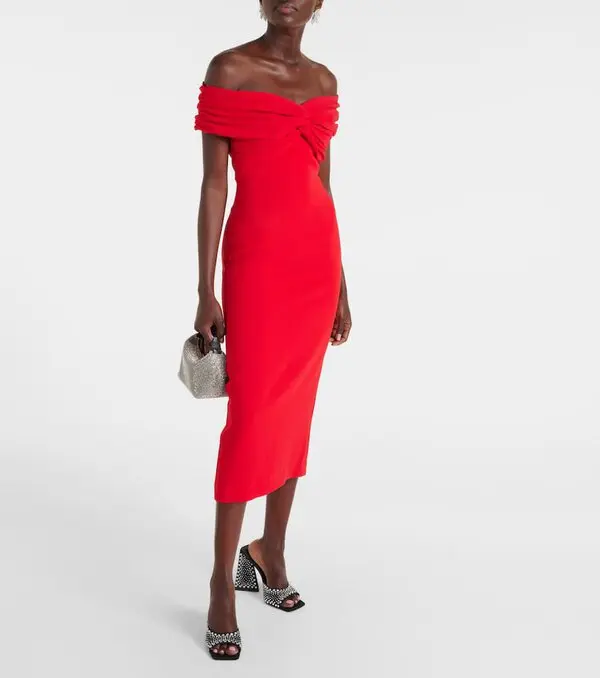 SELF-PORTRAIT Off-shoulder Crepe Midi Dress