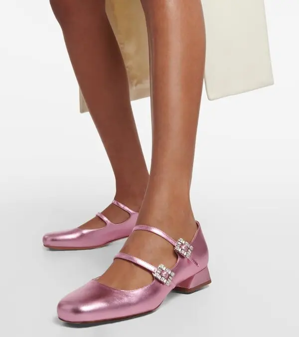 ROGER VIVIER Mini Tres Vivier Leather Mary Jane Pumps