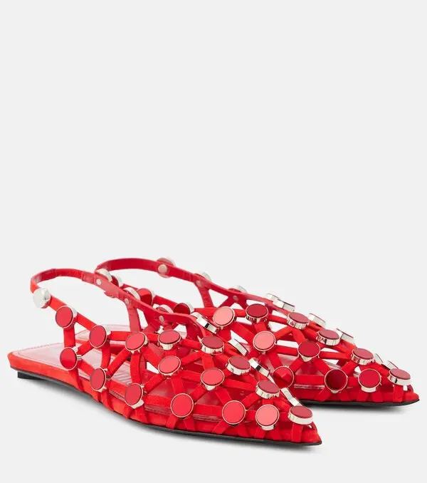 Attico Grid Studded Suede Slingback Flats