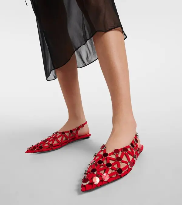Attico Grid Studded Suede Slingback Flats