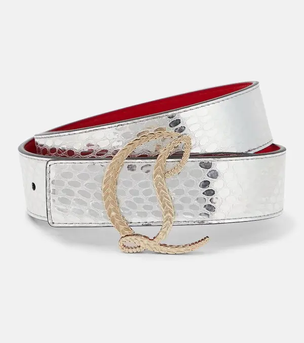 CHRISTIAN LOUBOUTIN Cl 35mm Metallic Leather Belt - Silver