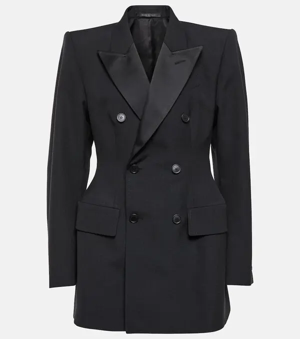 Balenciaga Hourglass Double-breasted Wool Blazer - Black