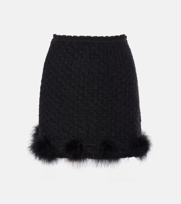 Blumarine Feather-trimmed Knitted Miniskirt