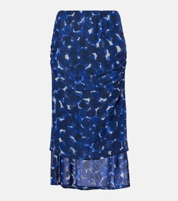Dries Van Noten Printed Gathered Jersey Midi Skirt