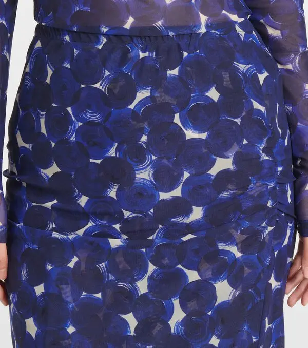 Dries Van Noten Printed Gathered Jersey Midi Skirt