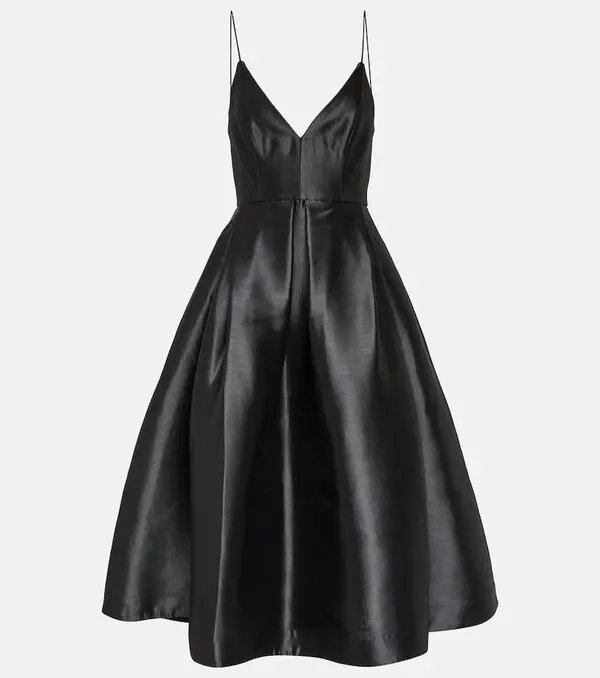 Alex Perry Pleated Silk Faille Midi Dress - Black
