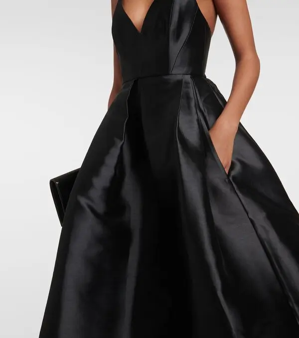 Alex Perry Pleated Silk Faille Midi Dress