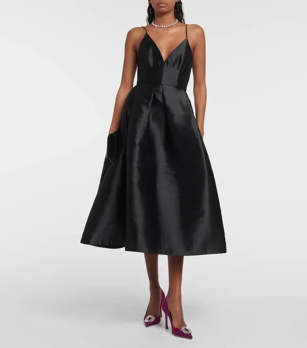 Alex Perry Pleated Silk Faille Midi Dress