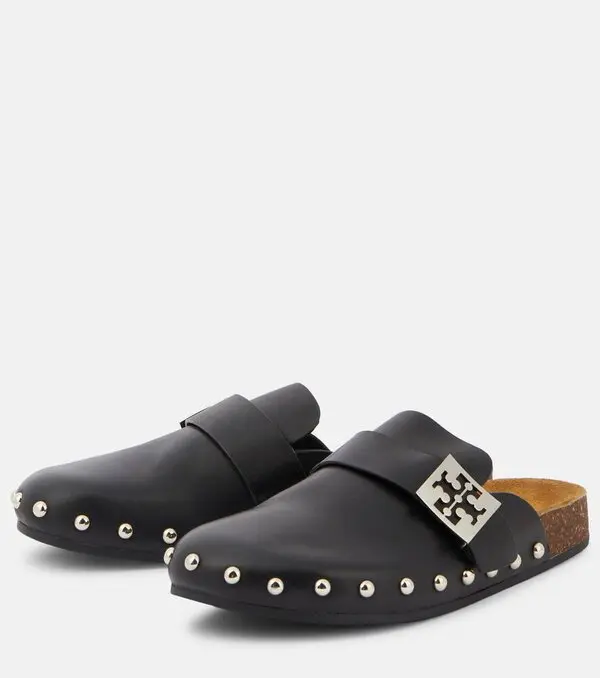 Tory Burch Mellow Studded Leather Slippers - Black