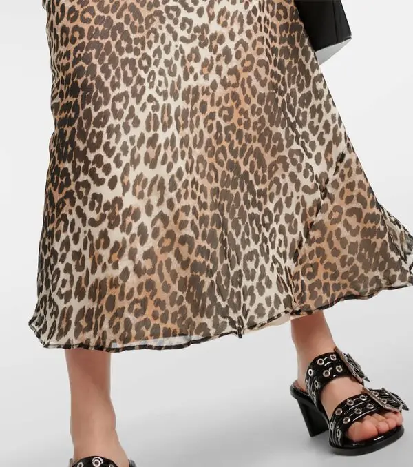 GANNI Leopard-print Chiffon Maxi Dress - Brown