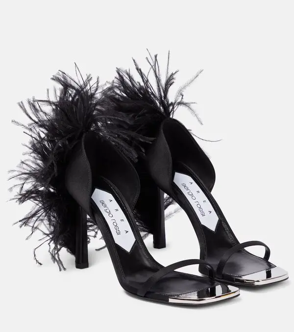 AREA X Sergio Rossi Amazona Feather-trimmed Sandals - Black