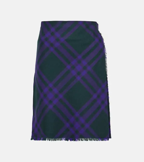 Burberry Checked Wool Wrap Skirt