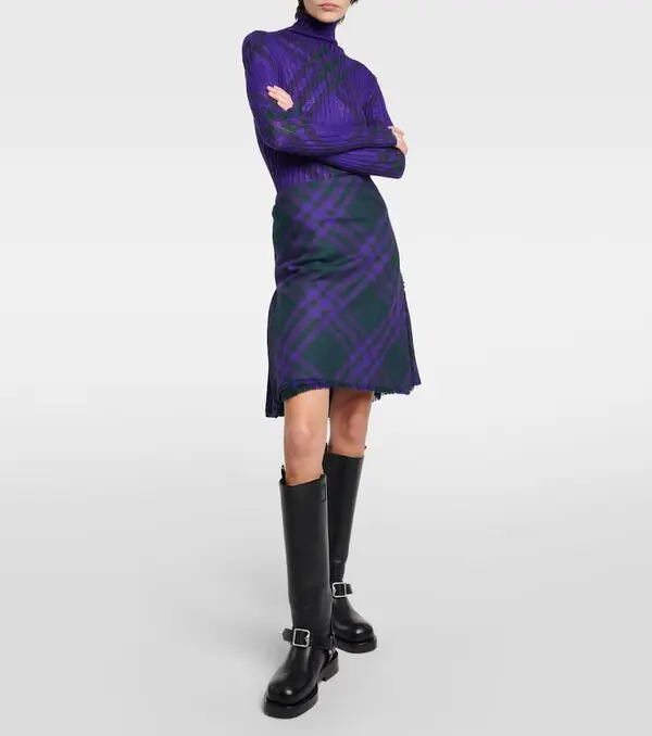 Burberry Checked Wool Wrap Skirt