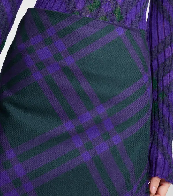 Burberry Checked Wool Wrap Skirt