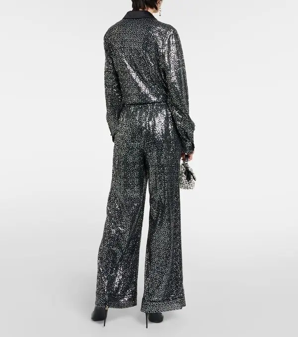 Dolce & Gabbana Sequined Wide-leg Pants - Grey