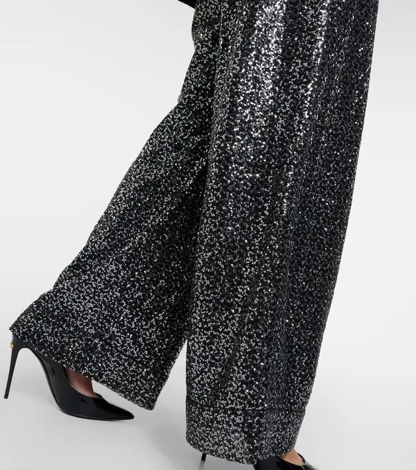 Dolce & Gabbana Sequined Wide-leg Pants - Grey