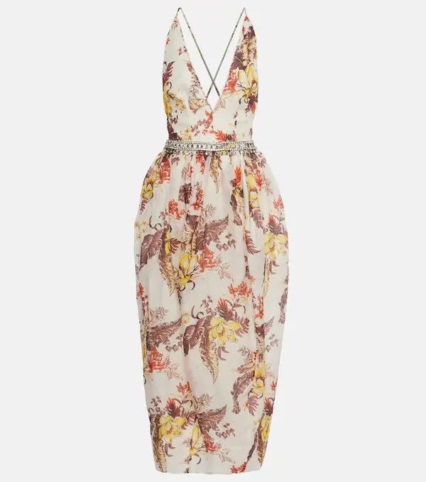 Zimmermann Matchmaker Embellished Floral Midi Dress
