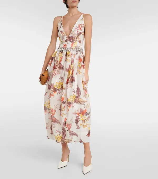 Zimmermann Matchmaker Embellished Floral Midi Dress