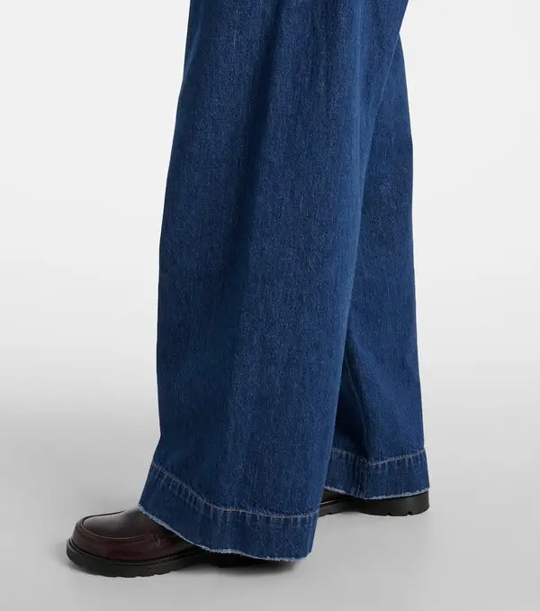 Plan C Mid-rise Wide-leg Denim Cargo Pants