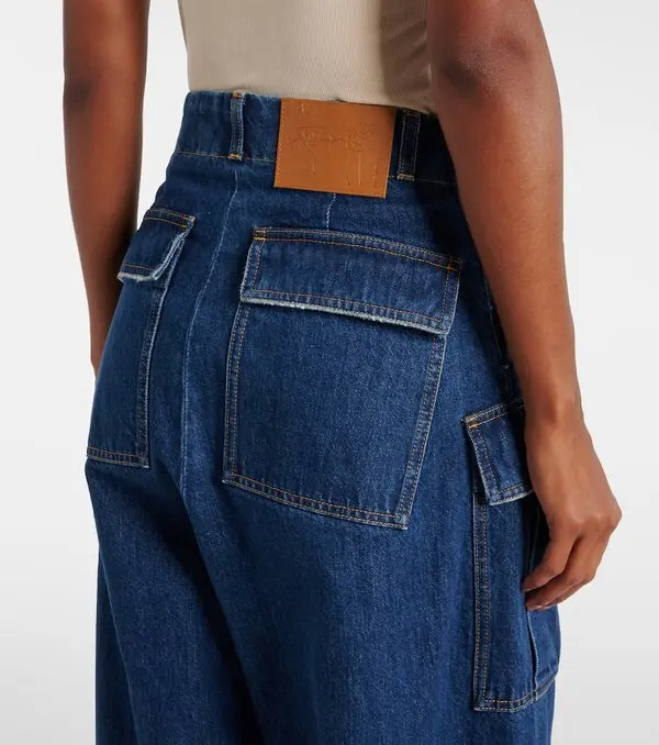 Plan C Mid-rise Wide-leg Denim Cargo Pants