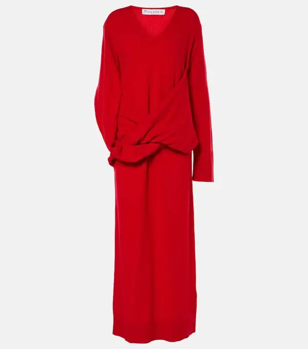 JW Anderson Draped Asymmetric Wool-blend Dress