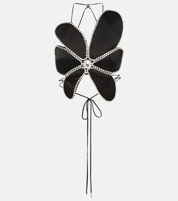 AREA Crystal-embellished Halterneck Top - Black