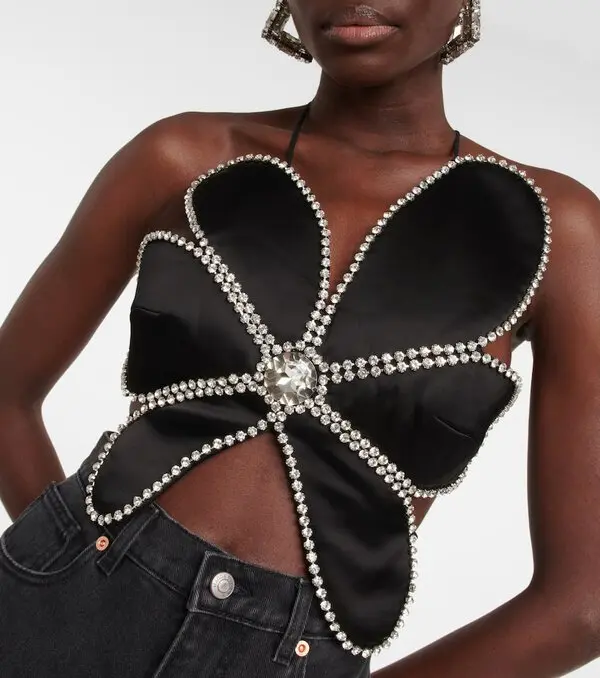 AREA Crystal-embellished Halterneck Top