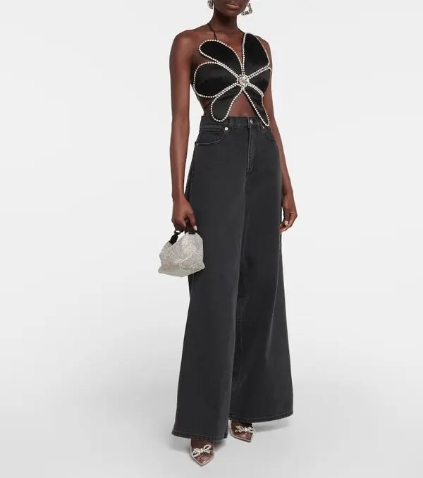 AREA Crystal-embellished Halterneck Top