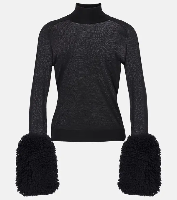 Alaïa Faux Fur-trimmed Wool Turtleneck Top