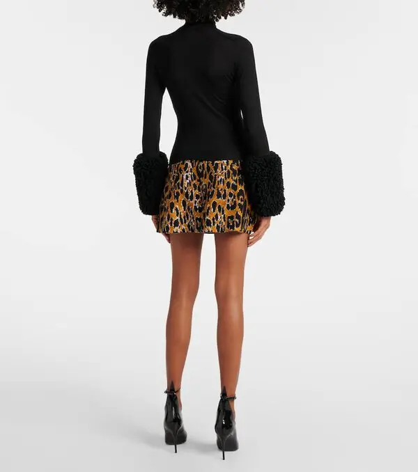 Alaïa Faux Fur-trimmed Wool Turtleneck Top
