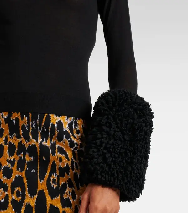 Alaïa Faux Fur-trimmed Wool Turtleneck Top