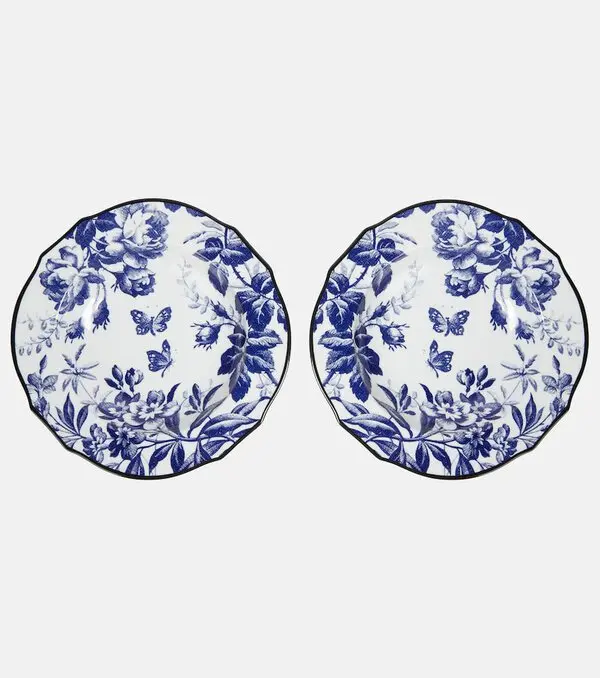 Gucci Herbarium Set Of 2 Porcelain Soup Bowls - Blue