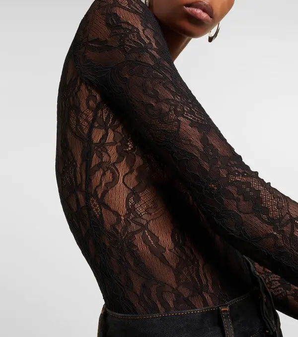 Wardrobe.NYC Floral Lace Bodysuit - Black