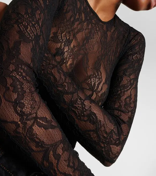 Wardrobe.NYC Floral Lace Bodysuit - Black