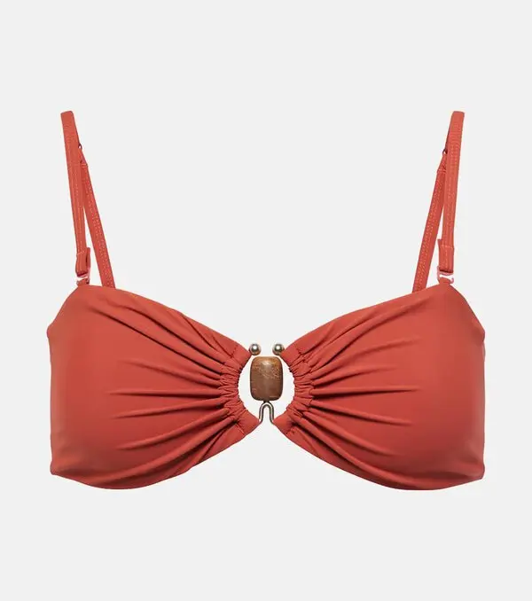 Christopher Esber Embellished Ruched Bikini Top - Orange