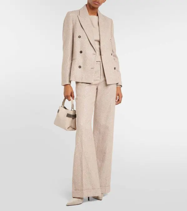 Brunello Cucinelli Chevron Wool-blend Blazer - Neutrals