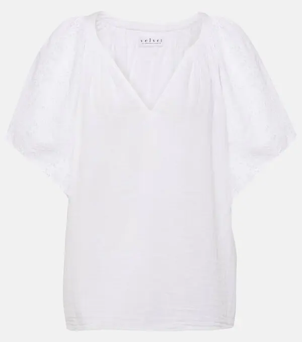 Velvet By Graham & Spencer Embroidered Cotton Top - White