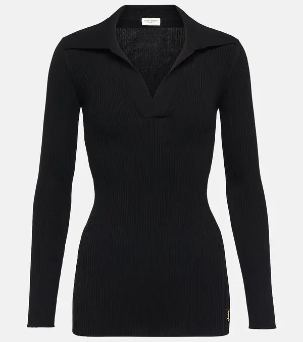 Saint Laurent Ribbed-knit Polo Sweater
