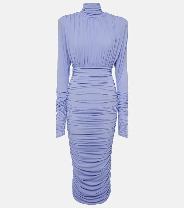 Alex Perry Ruched Crepe Jersey Midi Dress