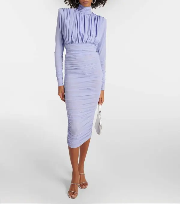 Alex Perry Ruched Crepe Jersey Midi Dress