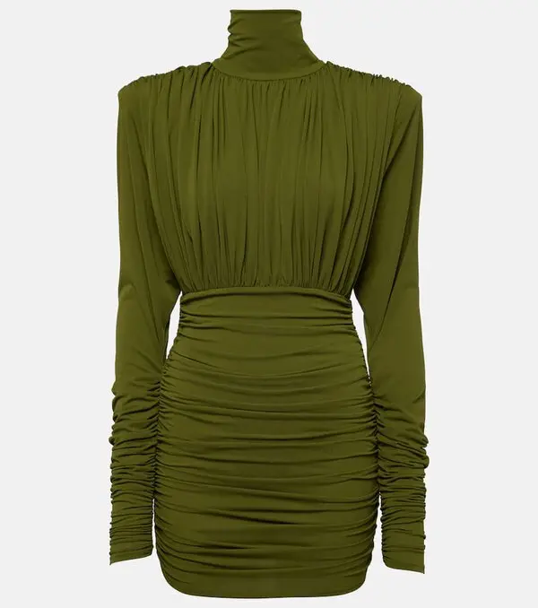 Alex Perry Ruched Crepe Jersey Mini Dress - Green