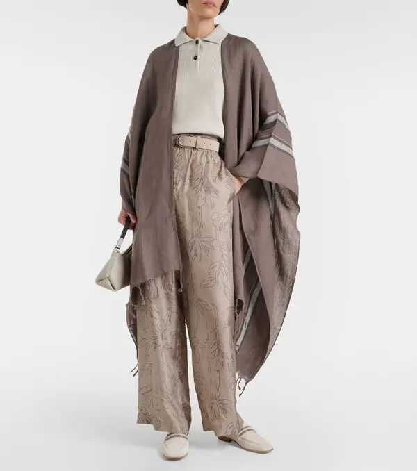 Brunello Cucinelli Striped Linen Cape