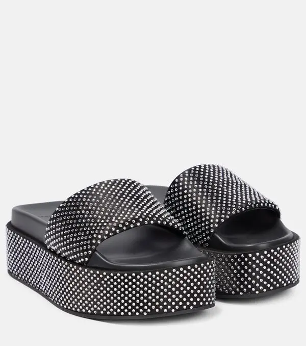 Versace Embellished Satin Platform Slides