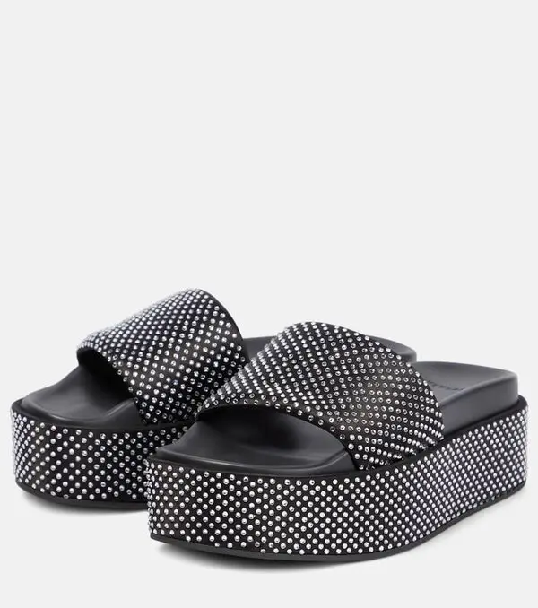 Versace Embellished Satin Platform Slides