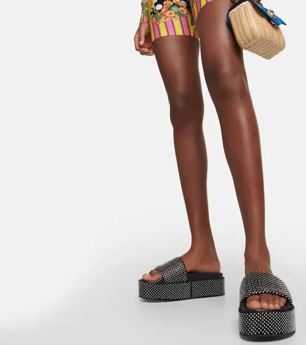 Versace Embellished Satin Platform Slides