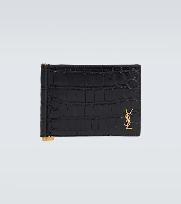 Saint Laurent Cassandre Croc-effect Leather Wallet - Black