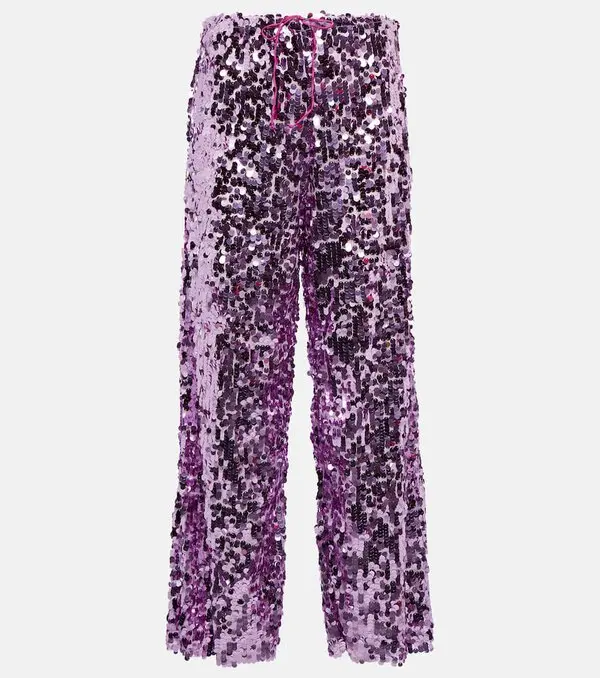 Oseree Sequined High-rise Wide-leg Pants