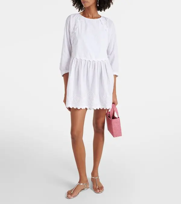 JULIET DUNN Embroidered Cotton Poplin Mini Dress
