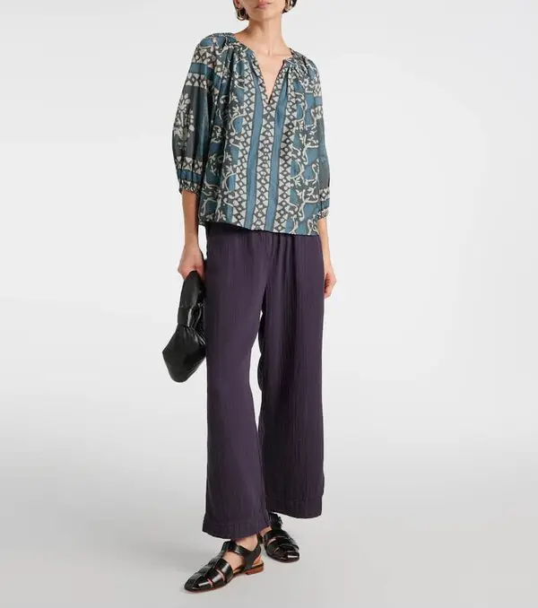 Velvet By Graham & Spencer Dayana Printed Cotton And Silk Blouse - Blue
