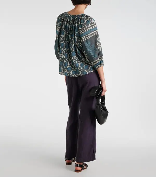Velvet By Graham & Spencer Dayana Printed Cotton And Silk Blouse - Blue